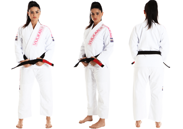 Women's PRO Light Jiu Jitsu Gi, WHITE w/ PINK Patches - Vulkan ...